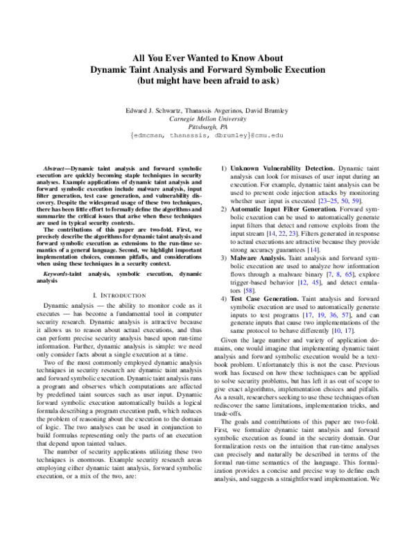 (PDF) All you ever wanted to know about dynamic taint analysis and ...