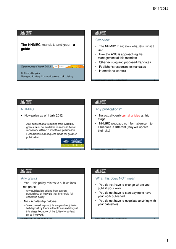 (PDF) ANU-Digital Collections: The NHMRC mandate and you-a guide