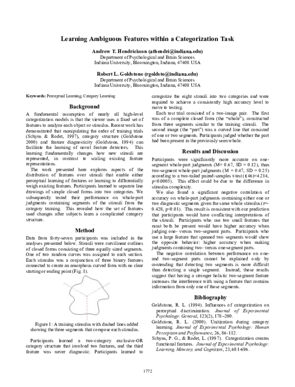 (PDF) Learning Ambiguous Features within a Categorization Task