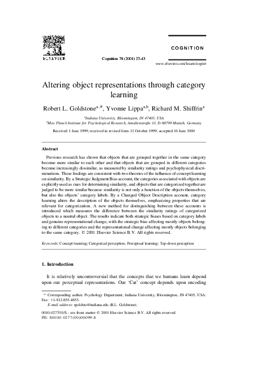 (PDF) Altering object representations through category learning