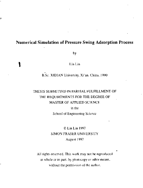 Pdf Numerical Simulation Of Pressure Swing Adsorption Process