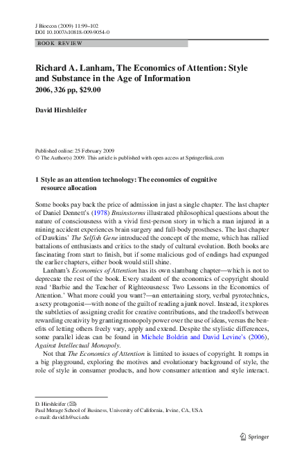 (PDF) Richard A. Lanham, The Economics of Attention: Style and ...