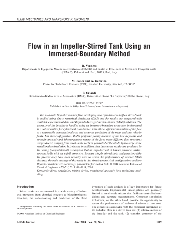 (PDF) Flow in an impeller‐stirred tank using an immersed‐boundary method