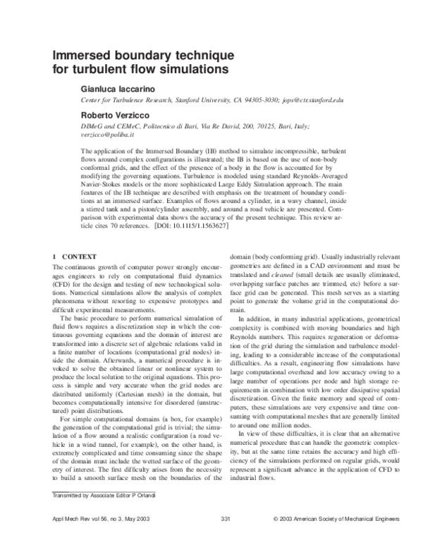 (PDF) Immersed boundary technique for turbulent flow simulations