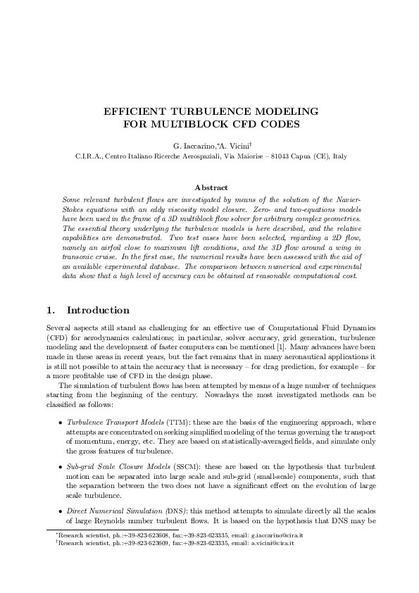 (PDF) EFFICIENT TURBULENCE MODELING FOR MULTIBLOCK CFD CODES