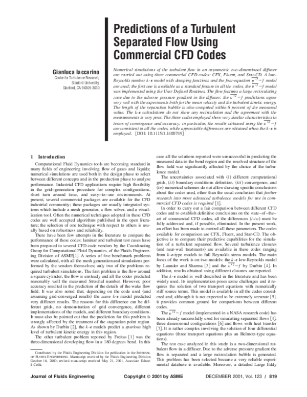 (PDF) Predictions of a turbulent separated flow using commercial CFD codes