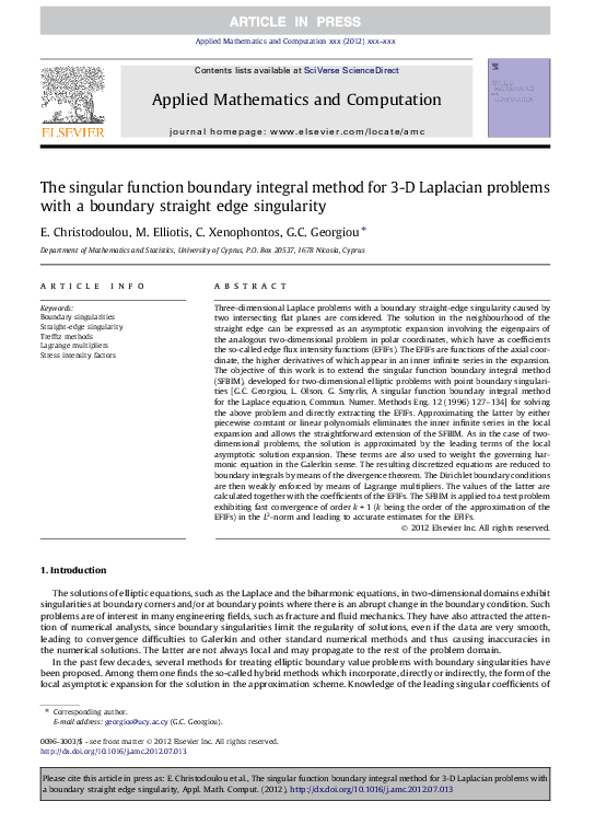 The Singular Function Boundary Integral Method For 3 D Laplacian