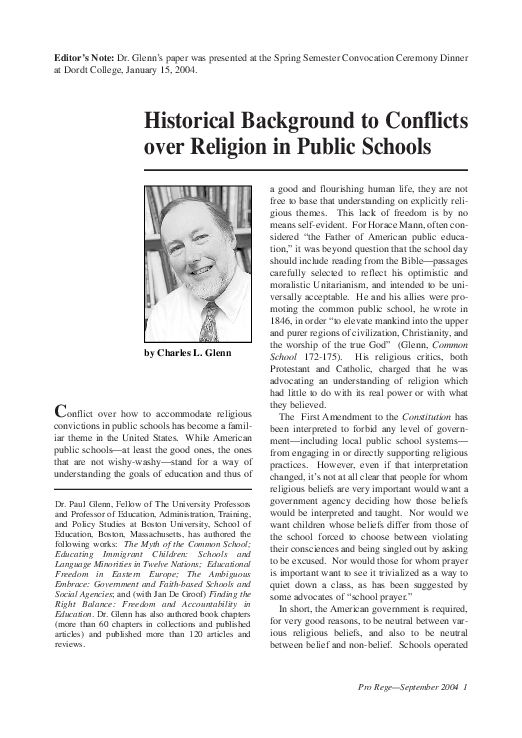 (PDF) Historical background to conflicts over religion in public schools