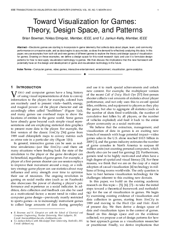 (PDF) Toward Visualization for Games: Theory, Design Space, and Patterns