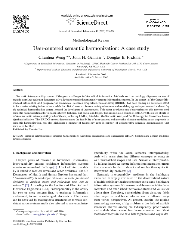 (PDF) User-centered semantic harmonization: a case study
