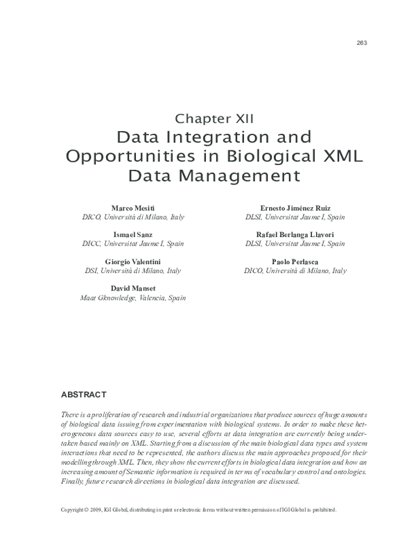 (PDF) Data integration issues and opportunities in biological XML data management