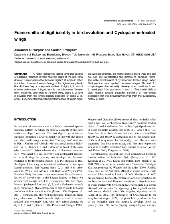 (PDF) Frame‐shifts of digit identity in bird evolution and Cyclopamine ...