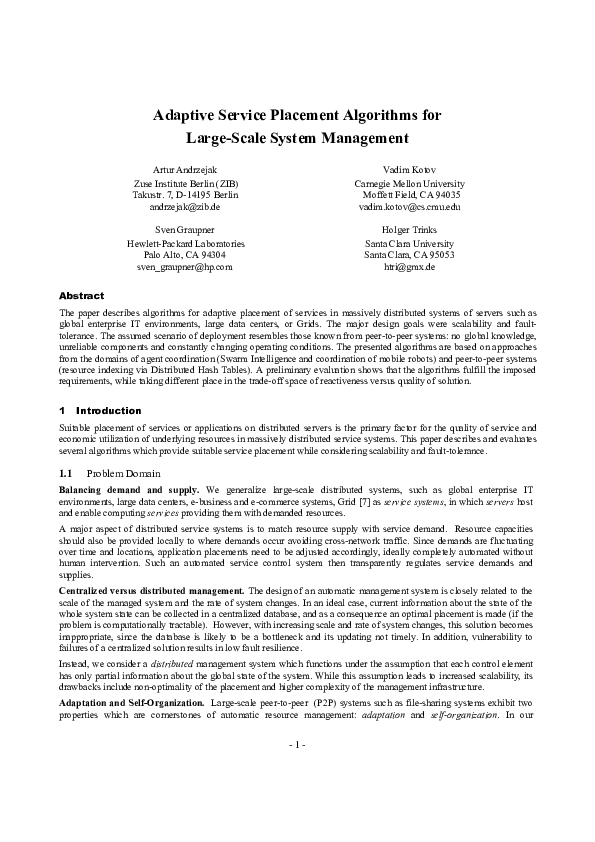Pdf Adaptive Service Placement Algorithms For Large Scale System