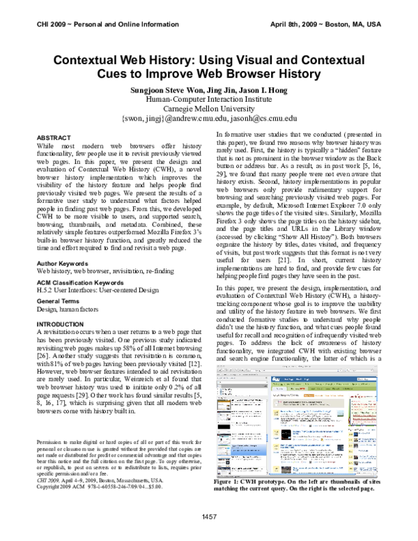 (PDF) Contextual web history: using visual and contextual cues to ...