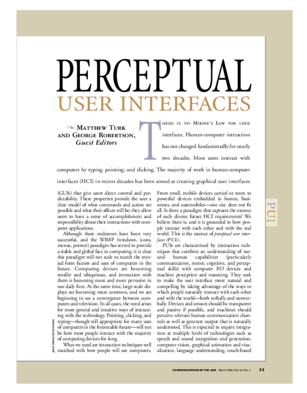 (PDF) Perceptual user interfaces (introduction)