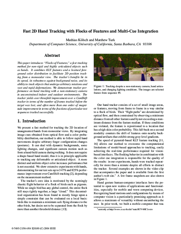 (PDF) Fast 2d hand tracking with flocks of features and multi-cue ...
