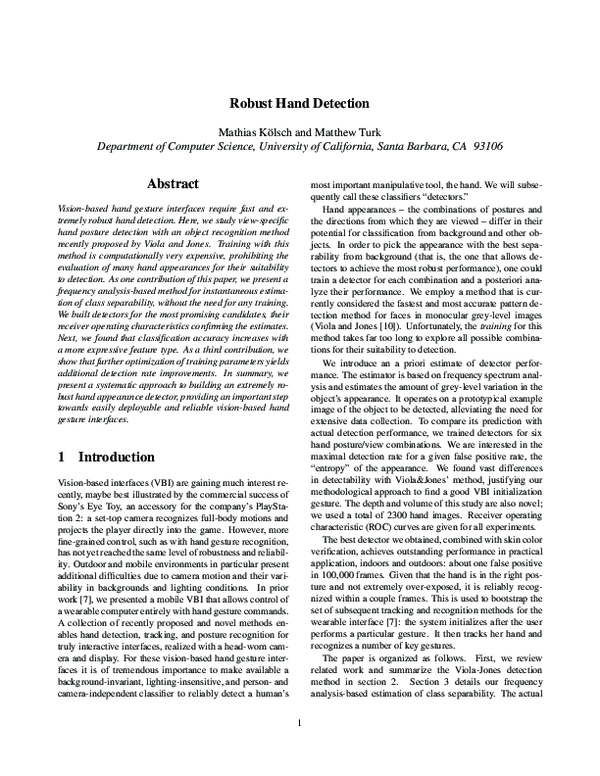 (PDF) Robust hand detection