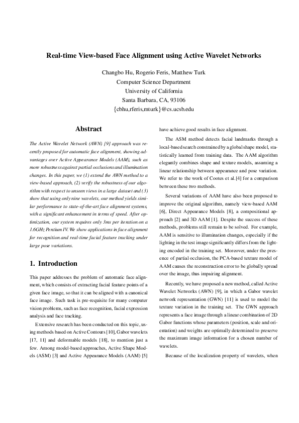 (PDF) Real-time view-based face alignment using active wavelet networks