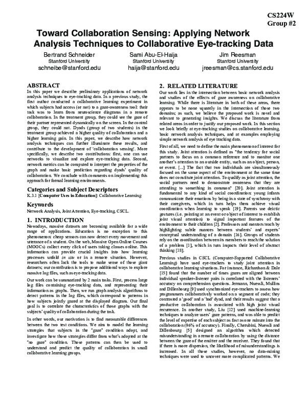 (PDF) Toward Collaboration Sensing: Applying Network Analysis Techniques to Collaborative Eye ...