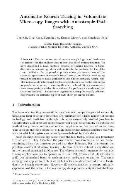 (PDF) Automatic neuron tracing in volumetric microscopy images with anisotropic path searching