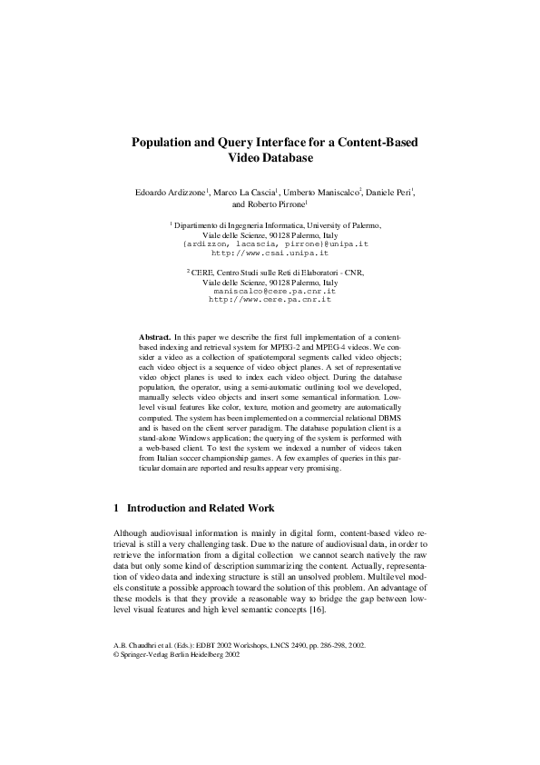 (PDF) Population and query interface for a content-based video database