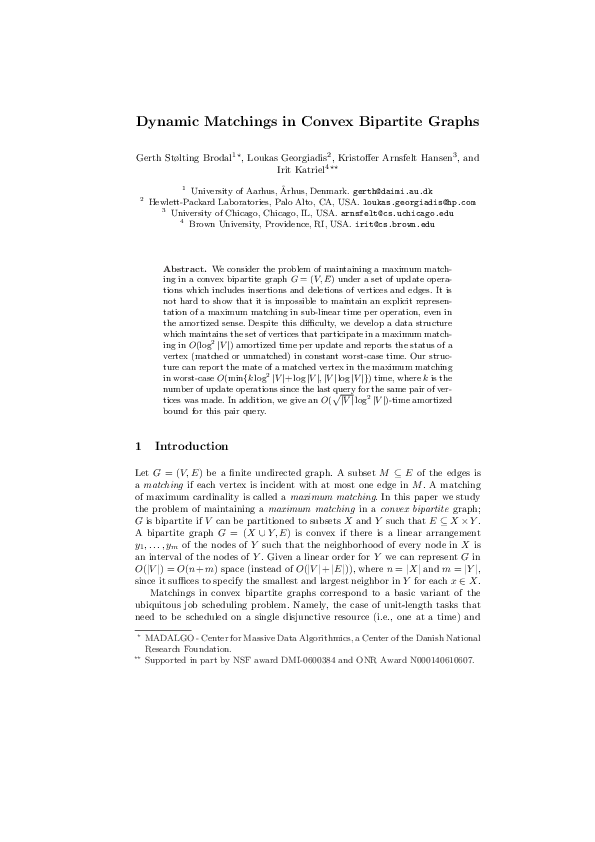 Pdf Dynamic Matchings In Convex Bipartite Graphs Kristoffer Arnsfelt Hansen