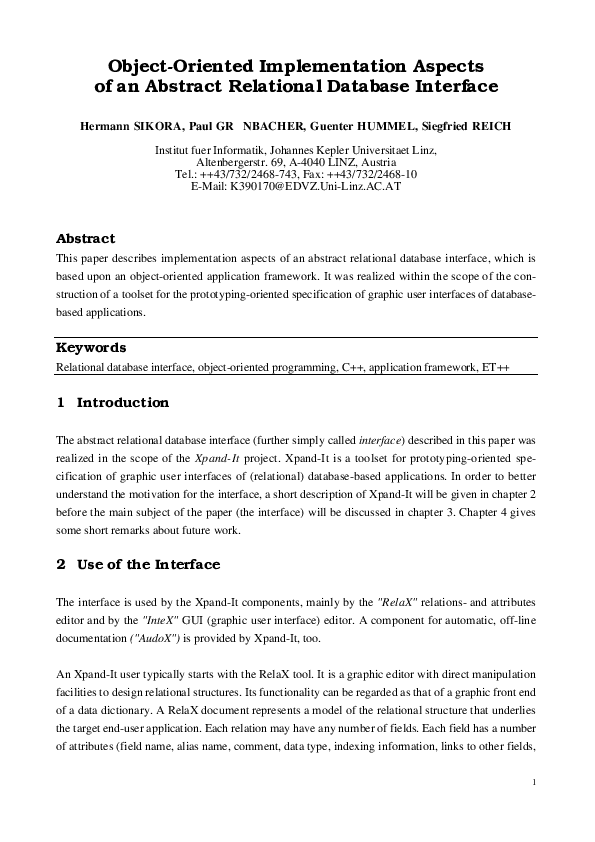Pdf Object Oriented Implementation Apsects Of An Abstract Relational Database Interface 7639