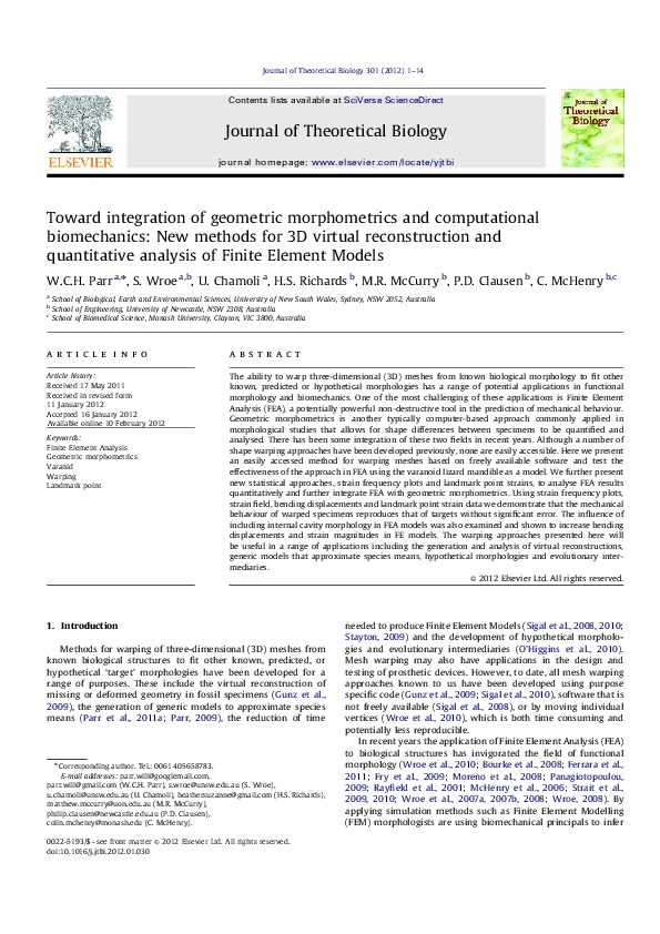 (PDF) Toward integration of geometric morphometrics and computational biomechanics: New methods ...
