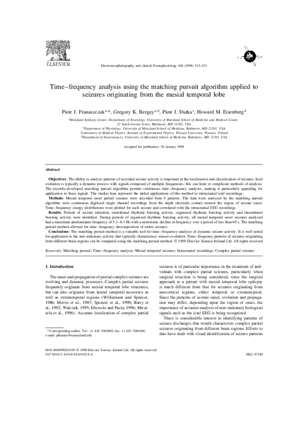Pdf Time Frequency Analysis Using The Matching Pursuit Algorithm