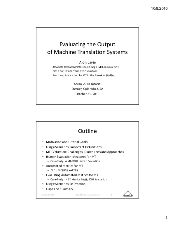 (PDF) Evaluating the output of machine translation systems
