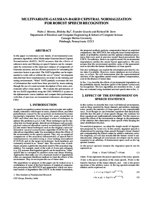 (PDF) Multivariate-Gaussian-based cepstral normalization for robust speech recognition