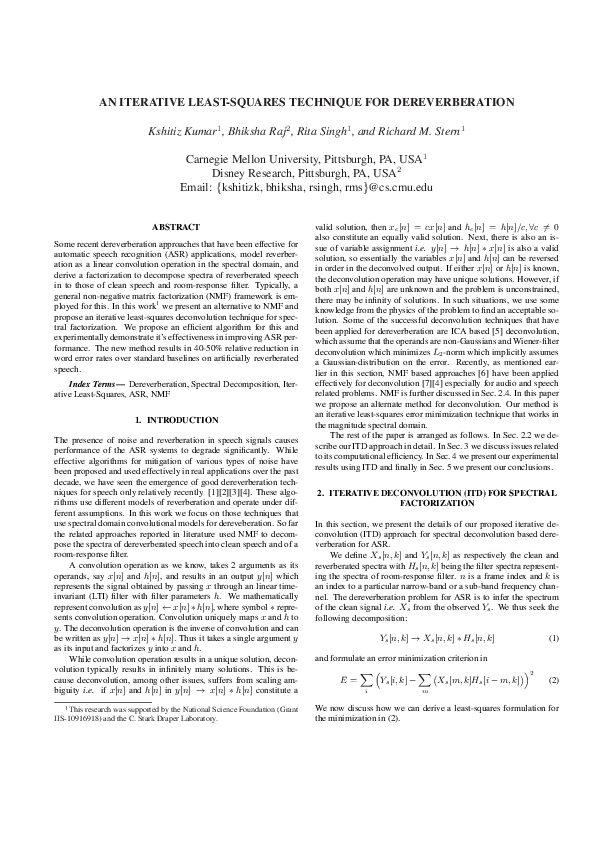 (PDF) An iterative least-squares technique for dereverberation (PDF) An iterative least-squares technique for dereverberation
