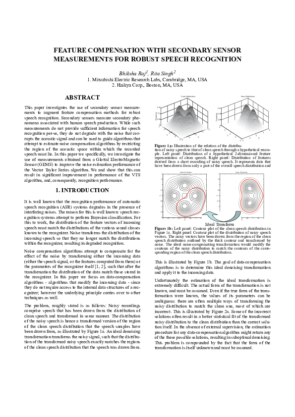 (PDF) Feature compensation with secondary sensor measurements for robust speech recognition
