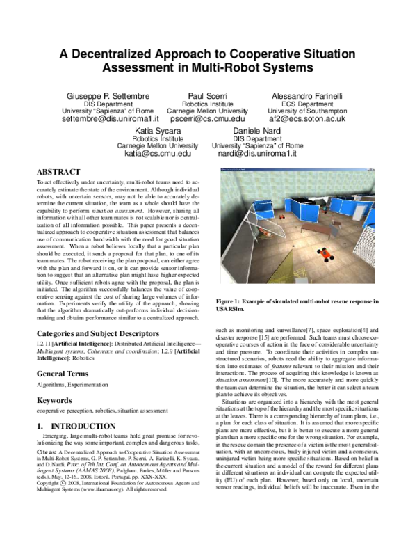 Pdf A Decentralized Approach To Cooperative Situation Assessment In Multi Robot Systems