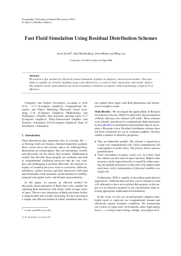 (PDF) Fast fluid simulation using residual distribution schemes