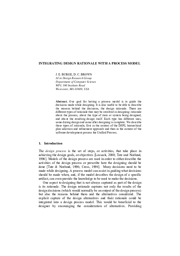 (PDF) Integrating design rationale with a process model