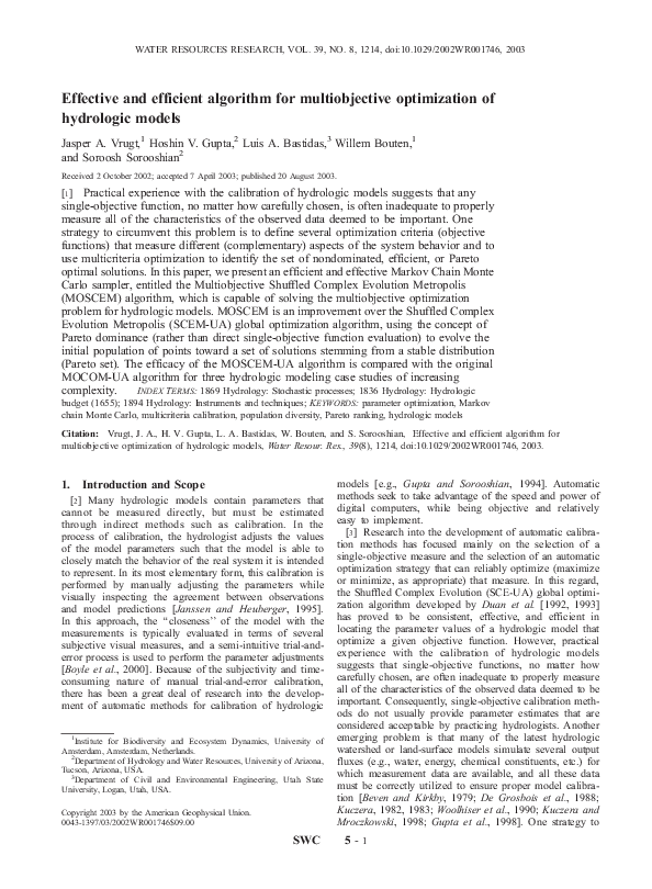 Pdf Effective And Efficient Algorithm For Multiobjective Optimization Of Hydrologic Models