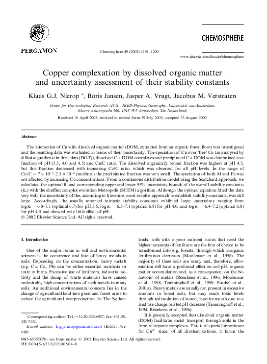 (PDF) Copper complexation by dissolved organic matter and uncertainty ...