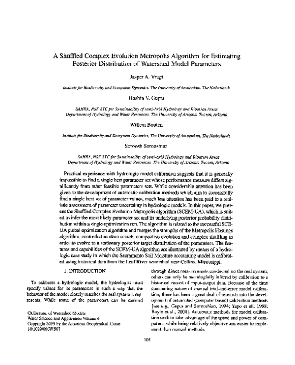 (PDF) A Shuffled Complex Evolution Metropolis Algorithm for Estimating