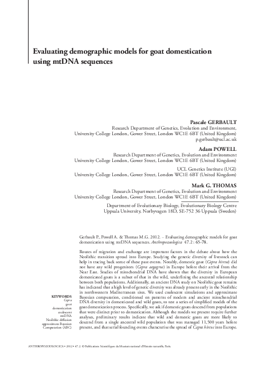 (PDF) Evaluating demographic models for goat domestication using mtDNA ...