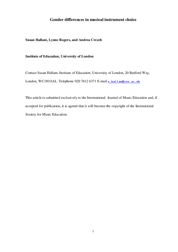 (PDF) Gender differences in musical instrument choice