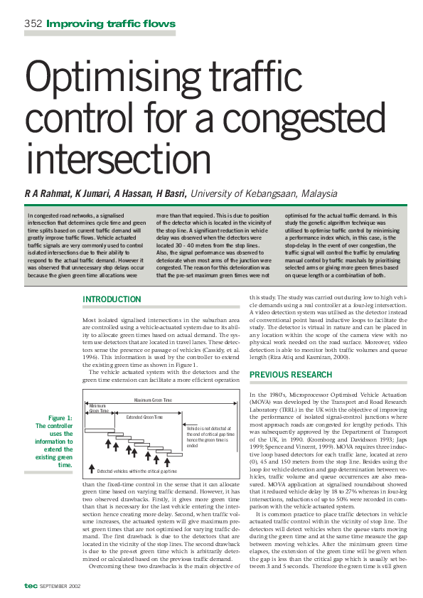 (PDF) Optimising traffic control for a congested intersection