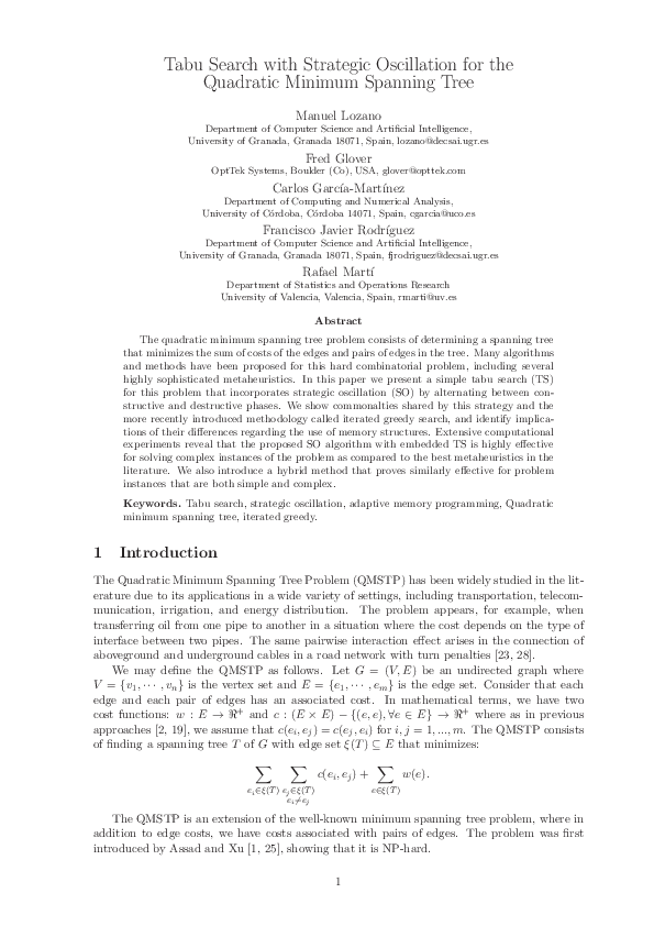 (PDF) Tabu search with strategic oscillation for the quadratic minimum spanning tree