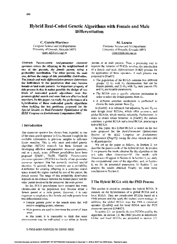 (PDF) Hybrid real-coded genetic algorithms with female and male differentiation