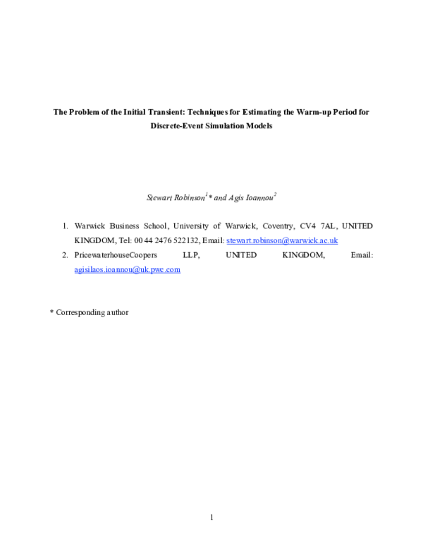 (PDF) The Problem of the Initial Transient: Techniques for Estimating ...
