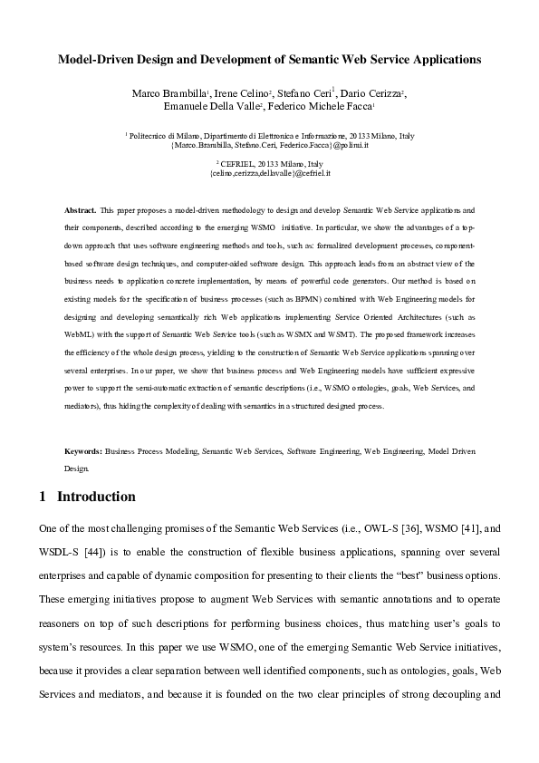 (PDF) Model-driven design and development of semantic Web service applications