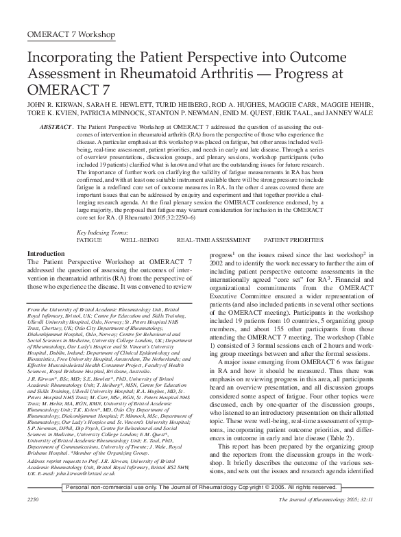Incorporating the patient perspective into outcome assessment in ...