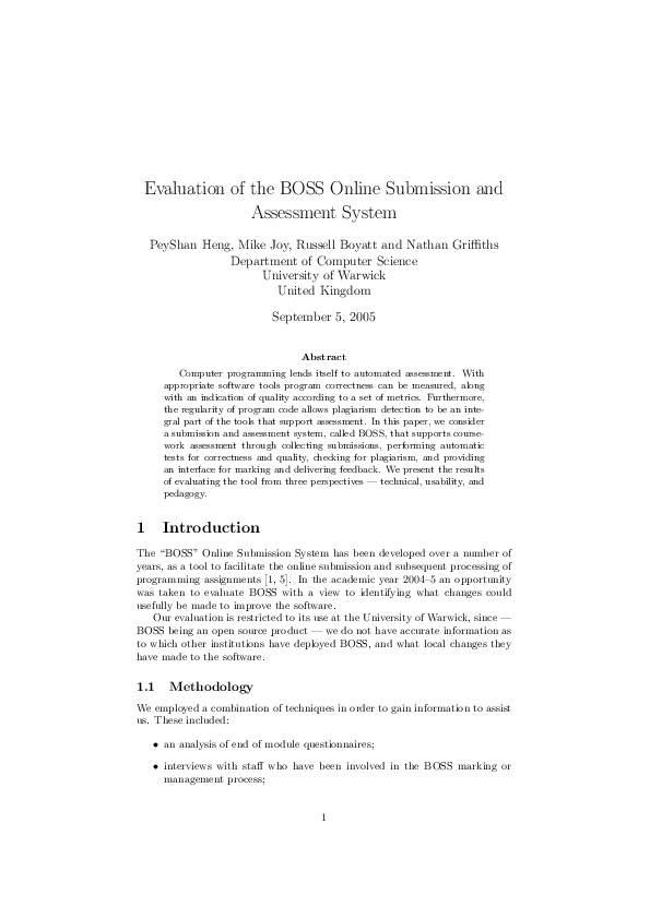 (PDF) Evaluation of the BOSS online submission and assessment system