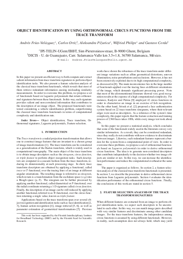 (PDF) Object identification by using orthonormal circus functions from the trace transform