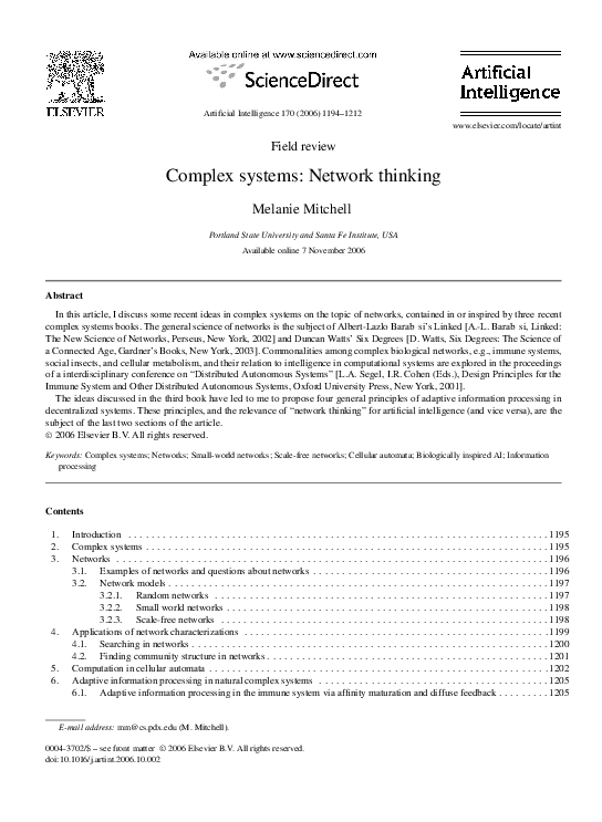 (PDF) Complex systems: Network thinking